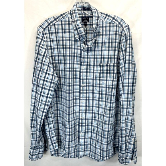 J. Crew Factory | Shirts | J Crew Mens L 6535 Plaid Slim Flex Washed Button Down Dress Shirt W ...